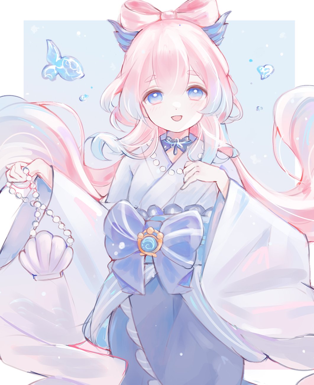 The Big ImageBoard (TBIB) - 1girl bad id bad twitter id bag blue background blue eyes blue hair ...