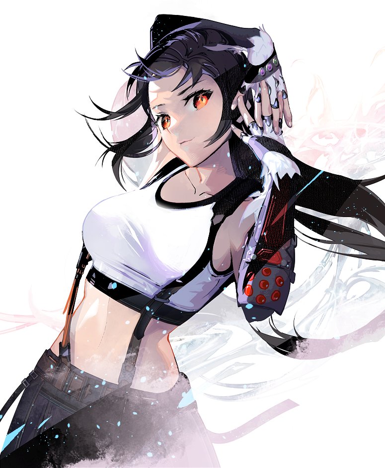 The Big ImageBoard (TBIB) - 1girl arm up black skirt bracer breasts cofffee crop top final ...