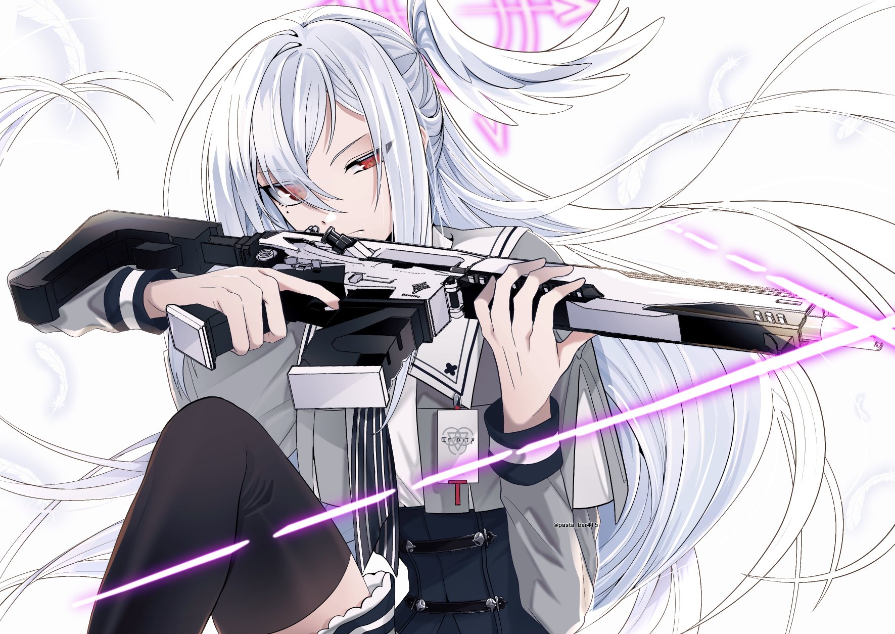 The Big Imageboard Tbib 1girl Assault Rifle Black Thighhighs Blue