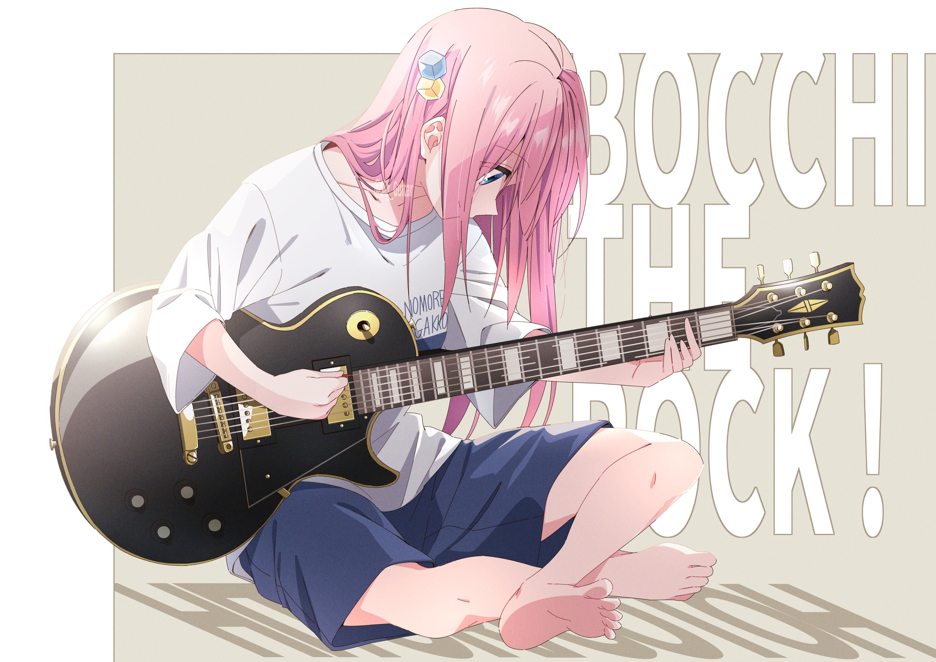 The Big ImageBoard (TBIB) - 1girl absurdres barefoot blue eyes blue shorts bocchi the rock ...