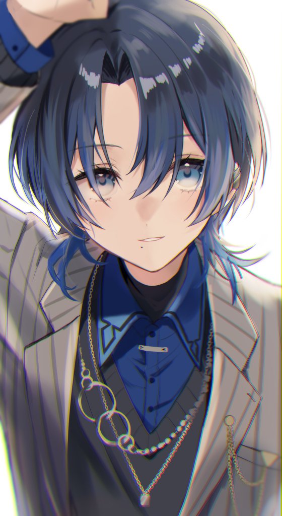 The Big ImageBoard (TBIB) - 1girl androgynous backlighting black vest blue eyes blue hair blue ...