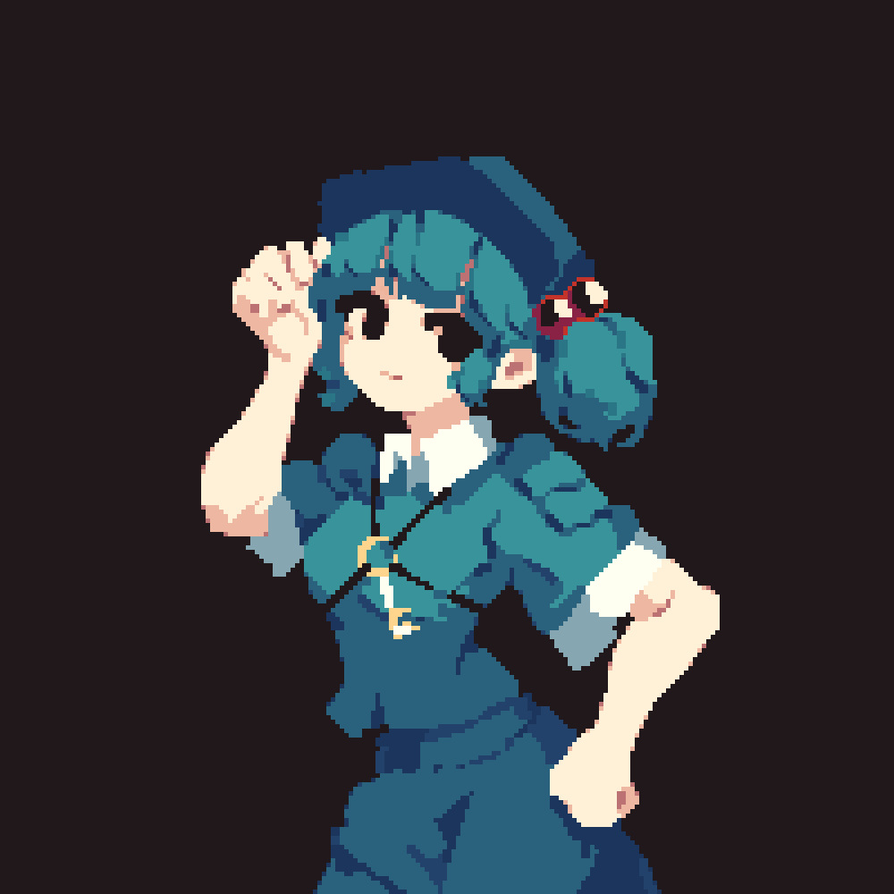 The Big ImageBoard (TBIB) - 1girl 4qw5 arm up blue eyes blue hair blue headwear blue shirt blue ...