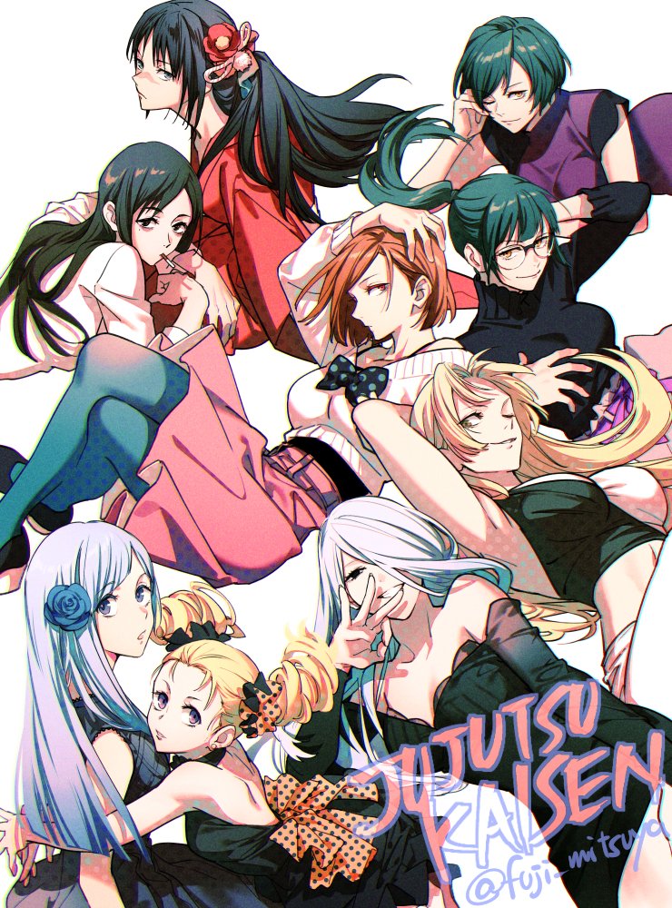 The Big Imageboard Tbib 6girls Arm Up Black Bow Black Dress Black Eyes Black Footwear Black 