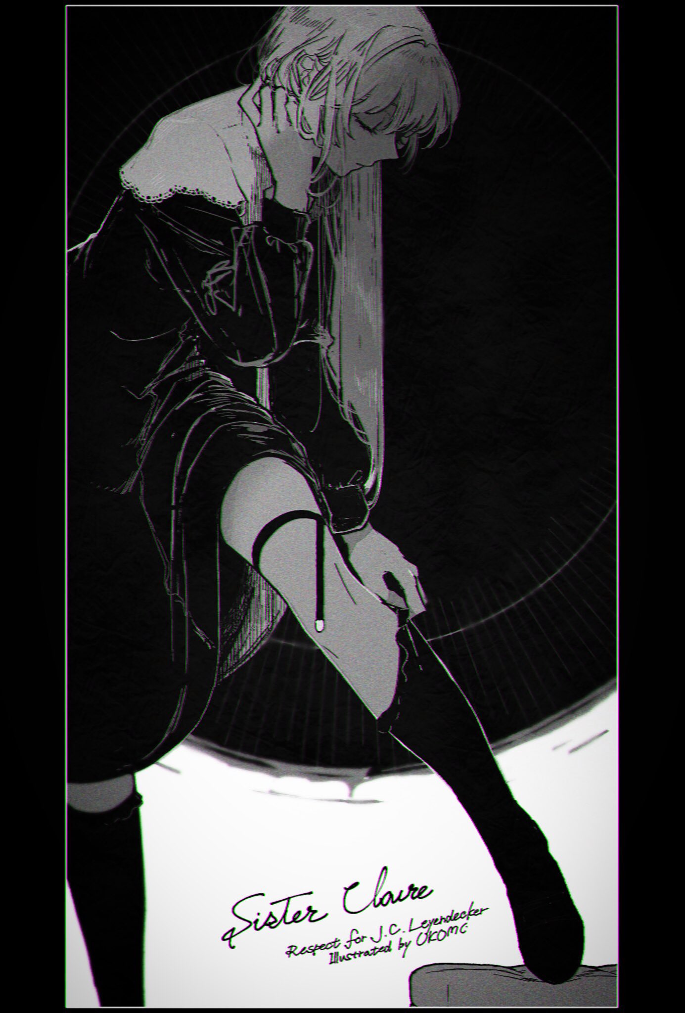 The Big ImageBoard (TBIB) - 1girl adjusting clothes adjusting legwear artist name blurry capelet ...