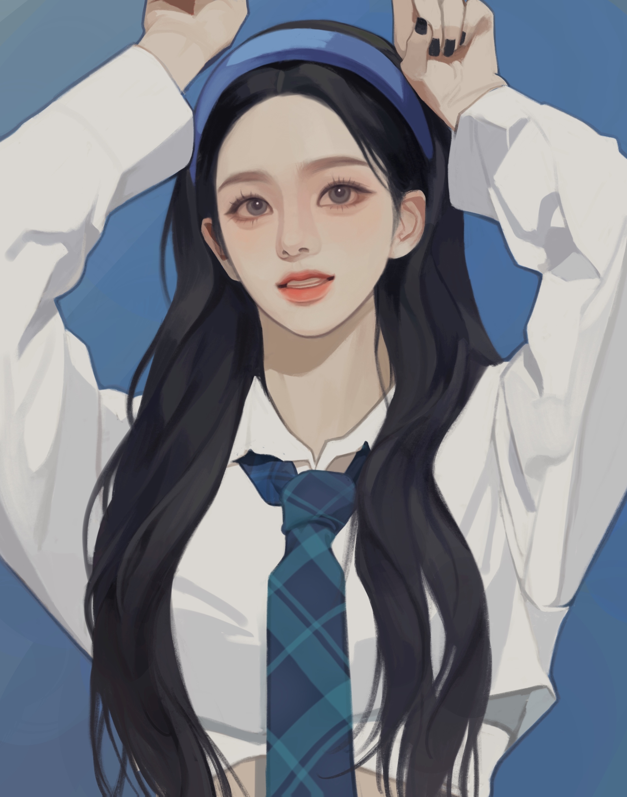 The Big ImageBoard (TBIB) - 1girl absurdres aespa black eyes black hair black nails blue ...