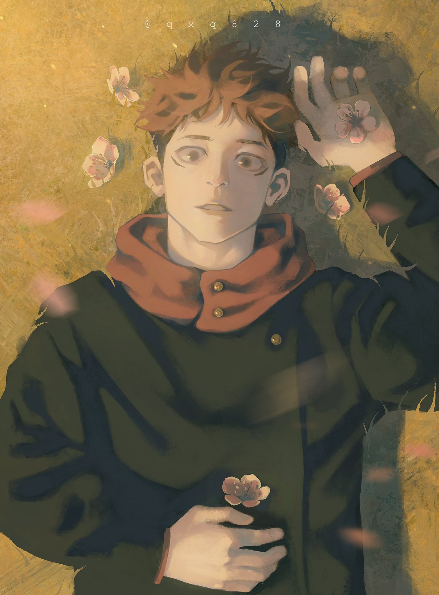 The Big ImageBoard (TBIB) - 1boy falling petals flower from above grass ...