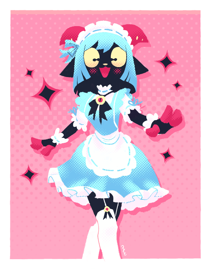 The Big ImageBoard (TBIB) - 1girl :d anaxedraws apron black bow black bowtie black skin bob cut ...