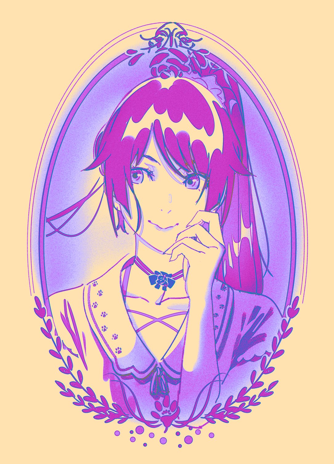 The Big ImageBoard (TBIB) - 1girl brown background choker closed mouth ...