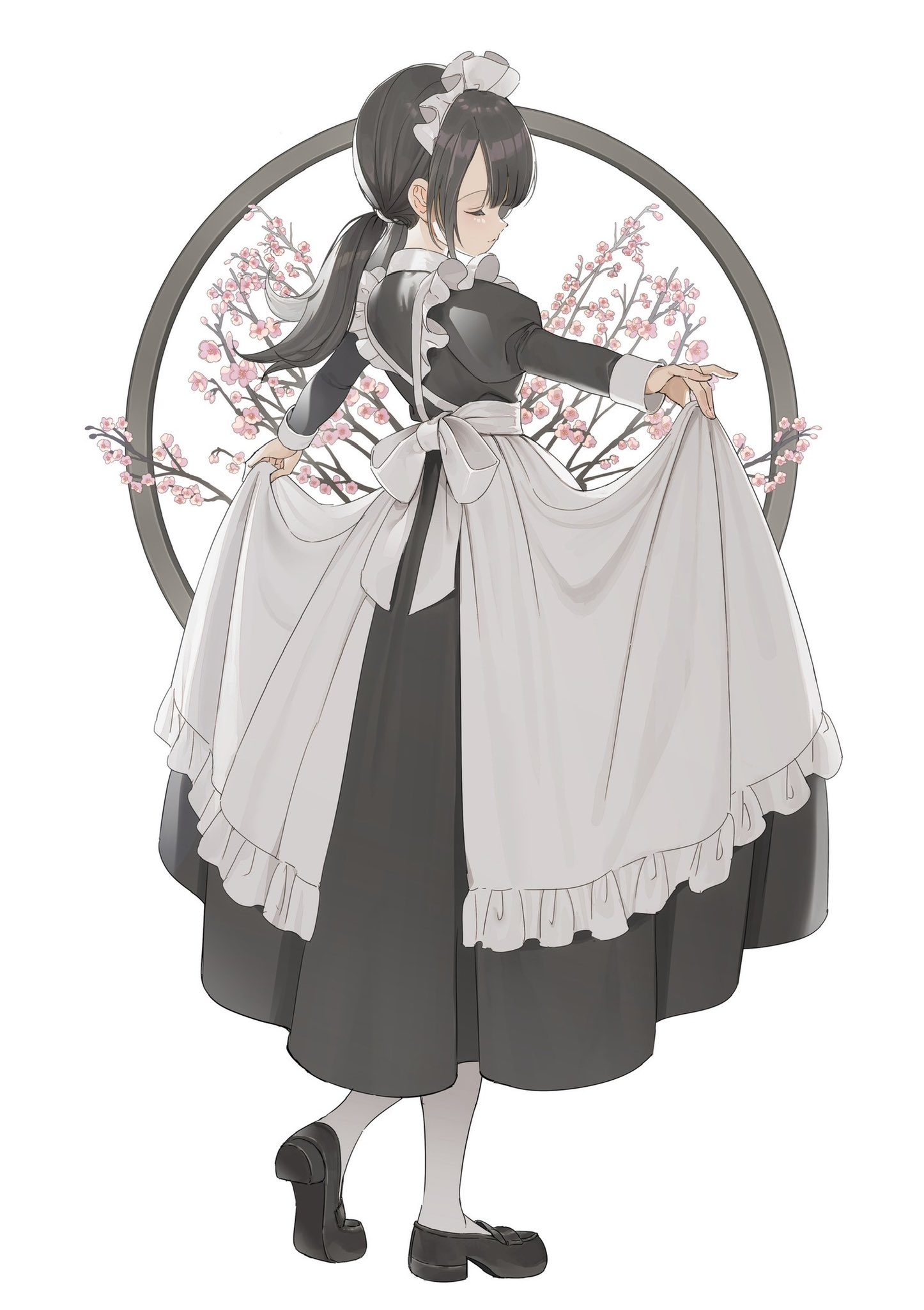 The Big ImageBoard (TBIB) - 1girl apron black dress black footwear black hair blunt bangs cherry ...