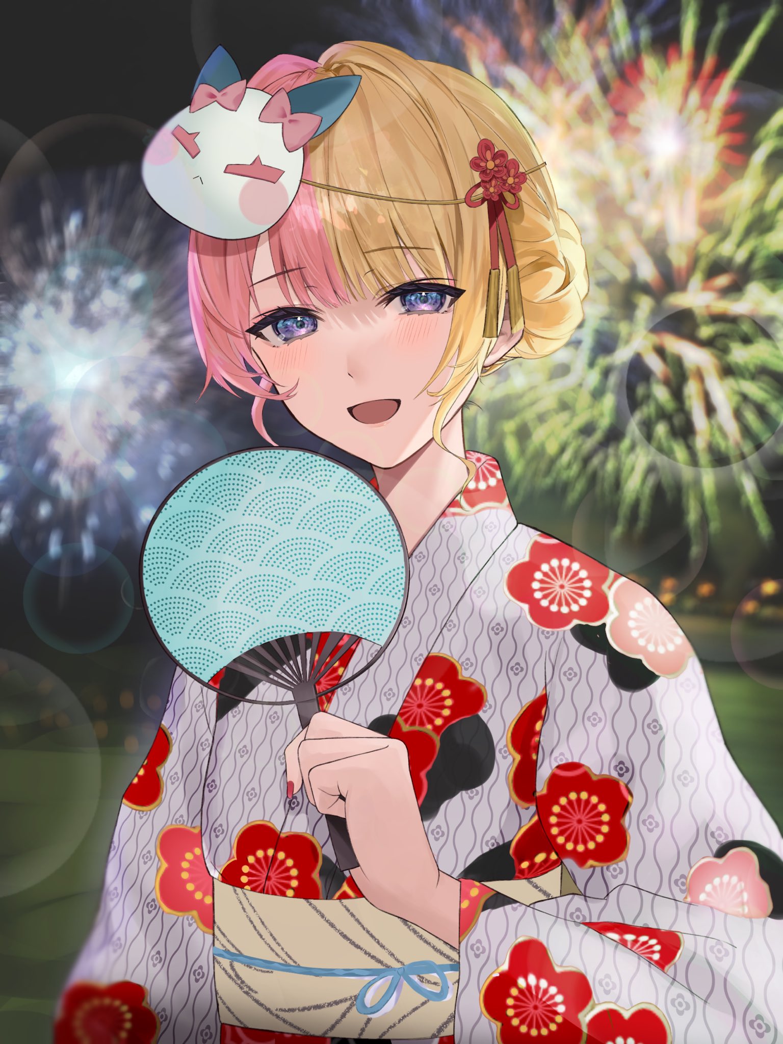 The Big ImageBoard (TBIB) - 1girl blonde hair blue eyes fireworks hair ...