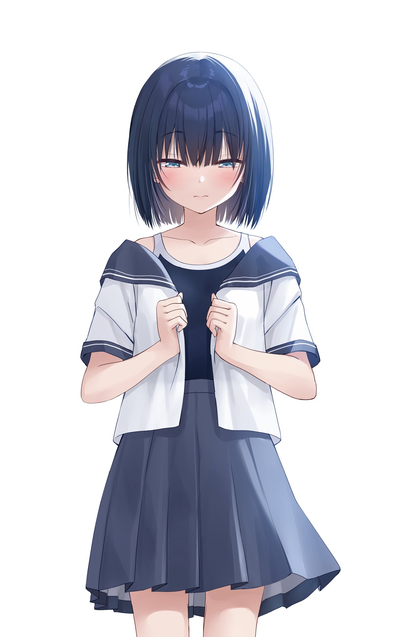 The Big ImageBoard (TBIB) - 1girl blue eyes blue hair blue skirt bob cut collarbone commentary ...