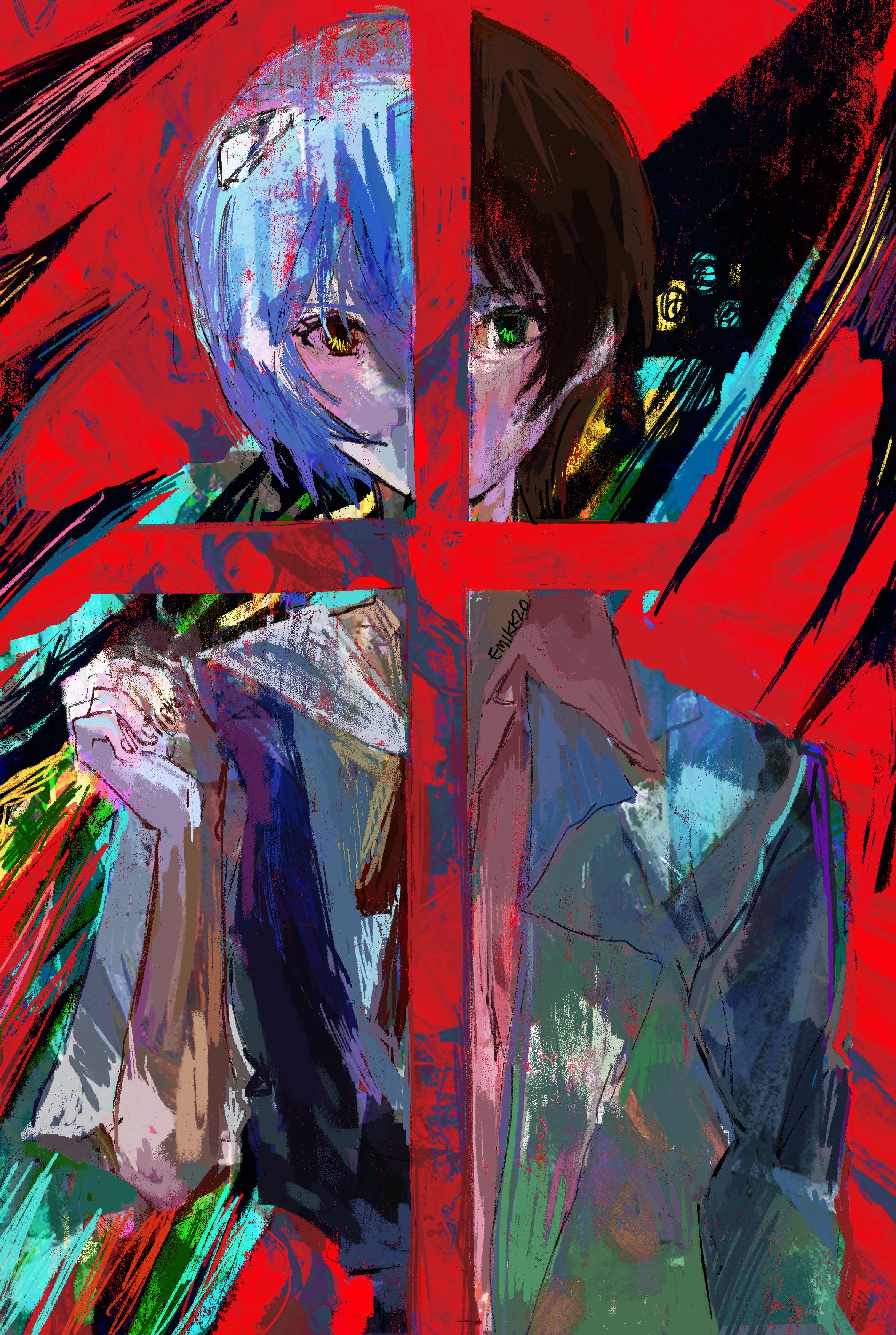 The Big ImageBoard (TBIB) - absurdres ayanami rei blue hair brown hair ...