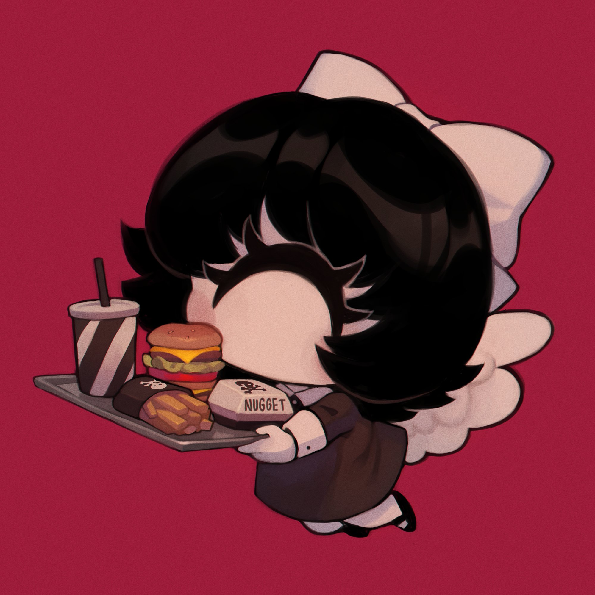 The Big Imageboard Tbib 1girl Angel Wings Black Dress Black Hair Bow Burger Cheese Closed