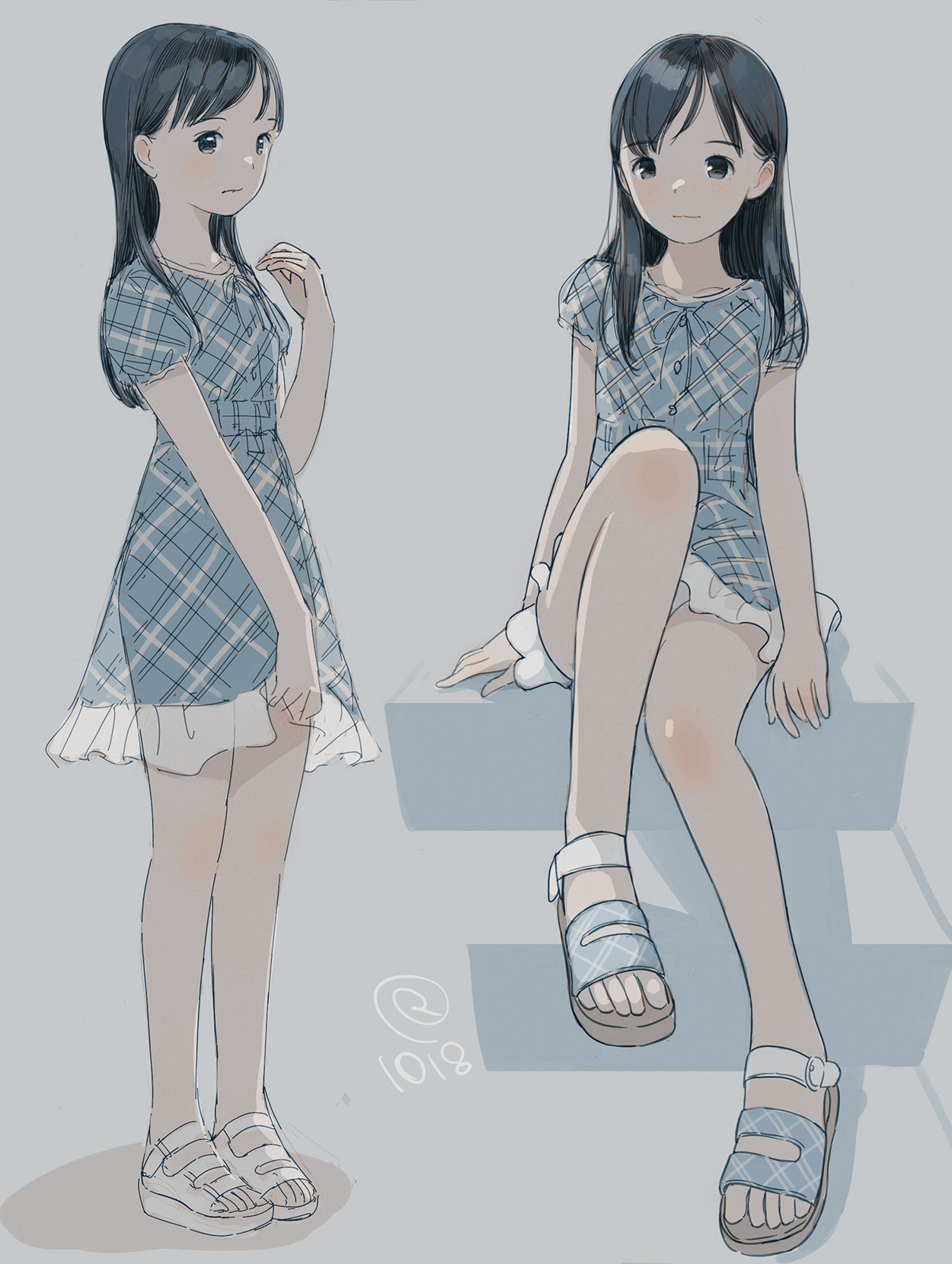 The Big ImageBoard (TBIB) - 1girl bare legs black eyes black hair blue dress blue footwear ...