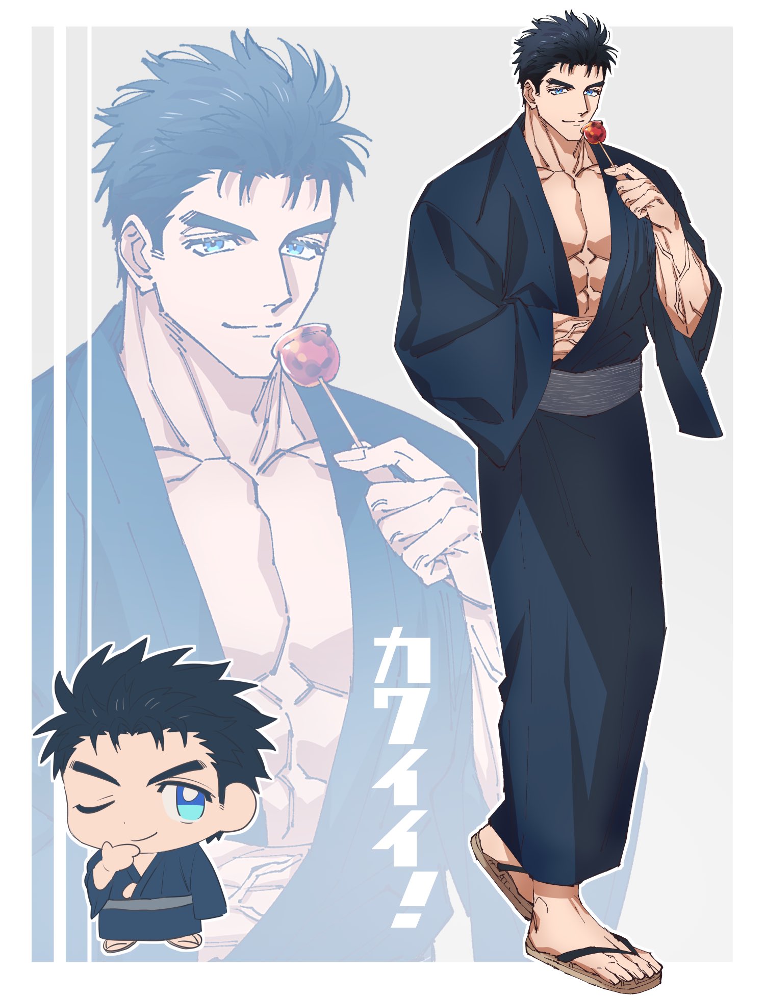 The Big ImageBoard (TBIB) - 1boy abs bara black hair blue eyes blue ...