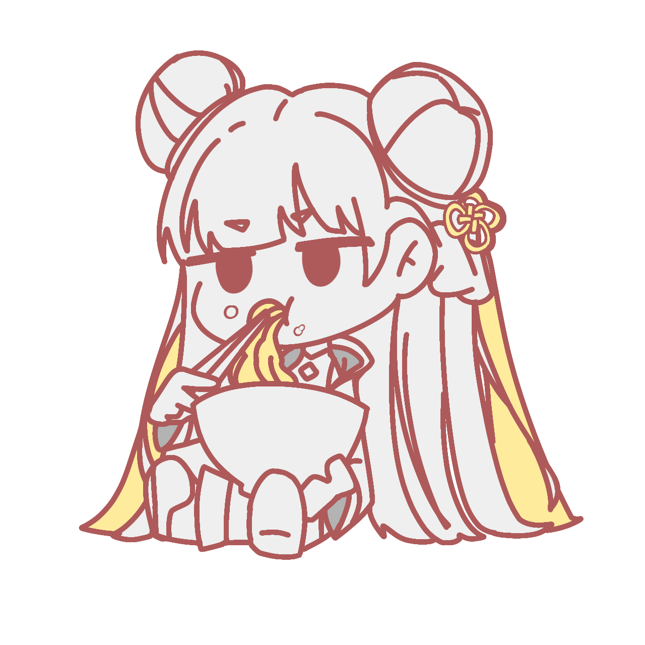 The Big ImageBoard (TBIB) - 1girl black survival bowl chibi chopsticks ...