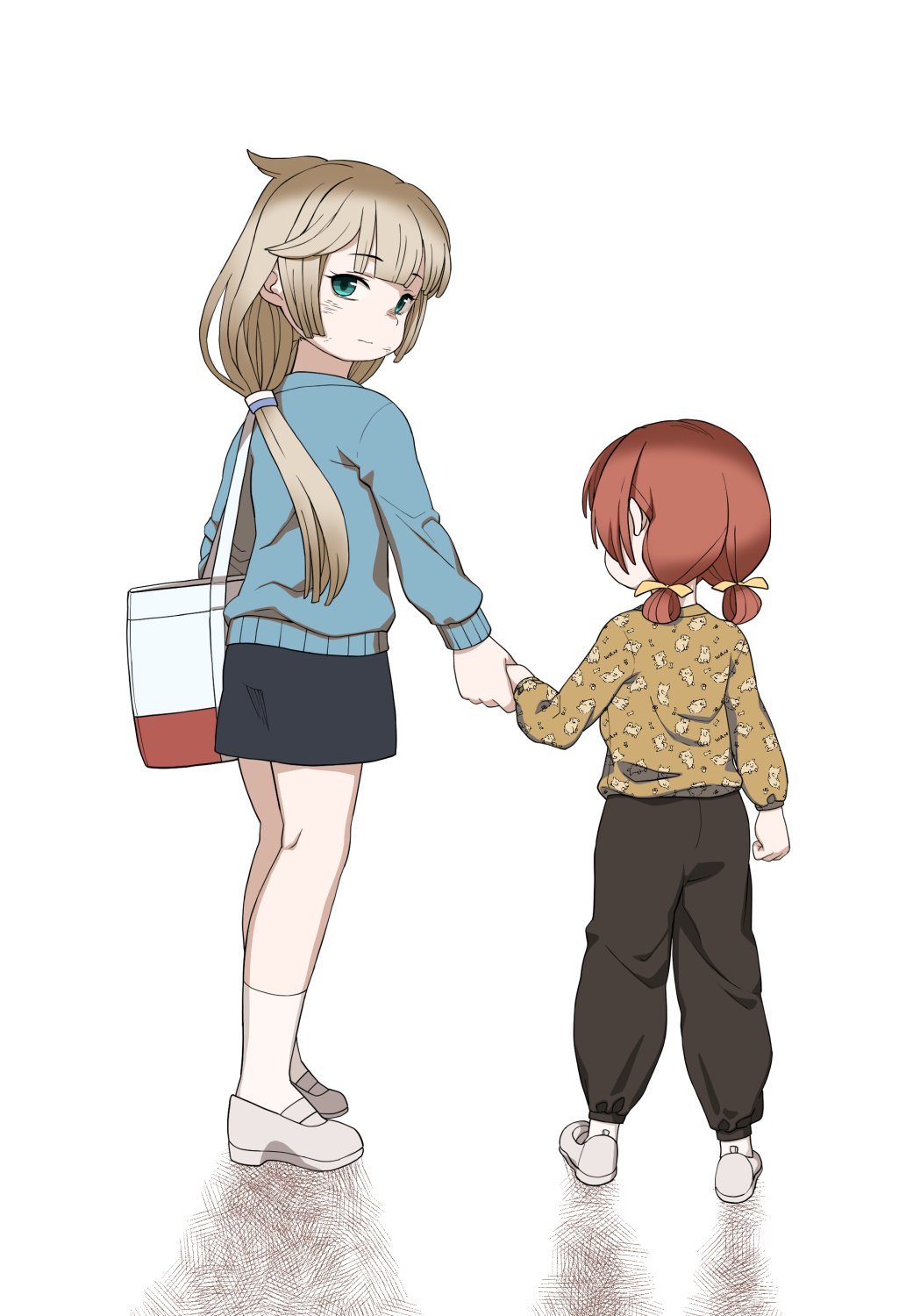 The Big ImageBoard (TBIB) - 2girls alternate costume bag black skirt blue shirt brown hair brown ...