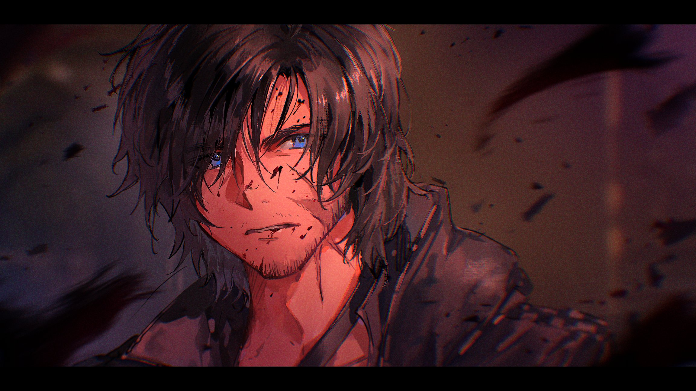 The Big ImageBoard (TBIB) - 1boy black hair black jacket blood blood on face blue eyes blurry ...