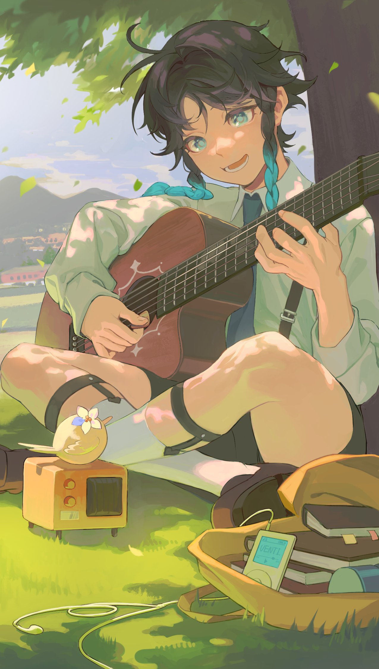The Big ImageBoard (TBIB) - 1boy acoustic guitar bird bishounen black ...