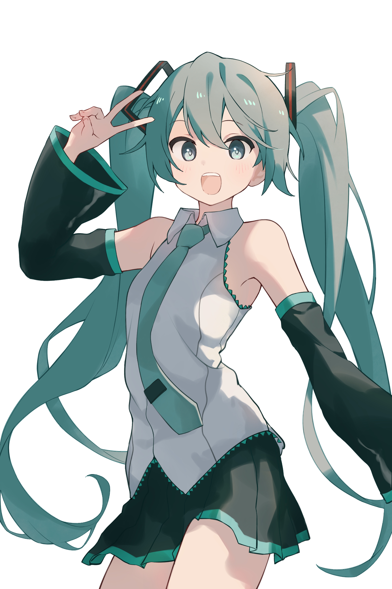 The Big ImageBoard (TBIB) - 1girl aqua eyes aqua hair black skirt black sleeves blue necktie ...