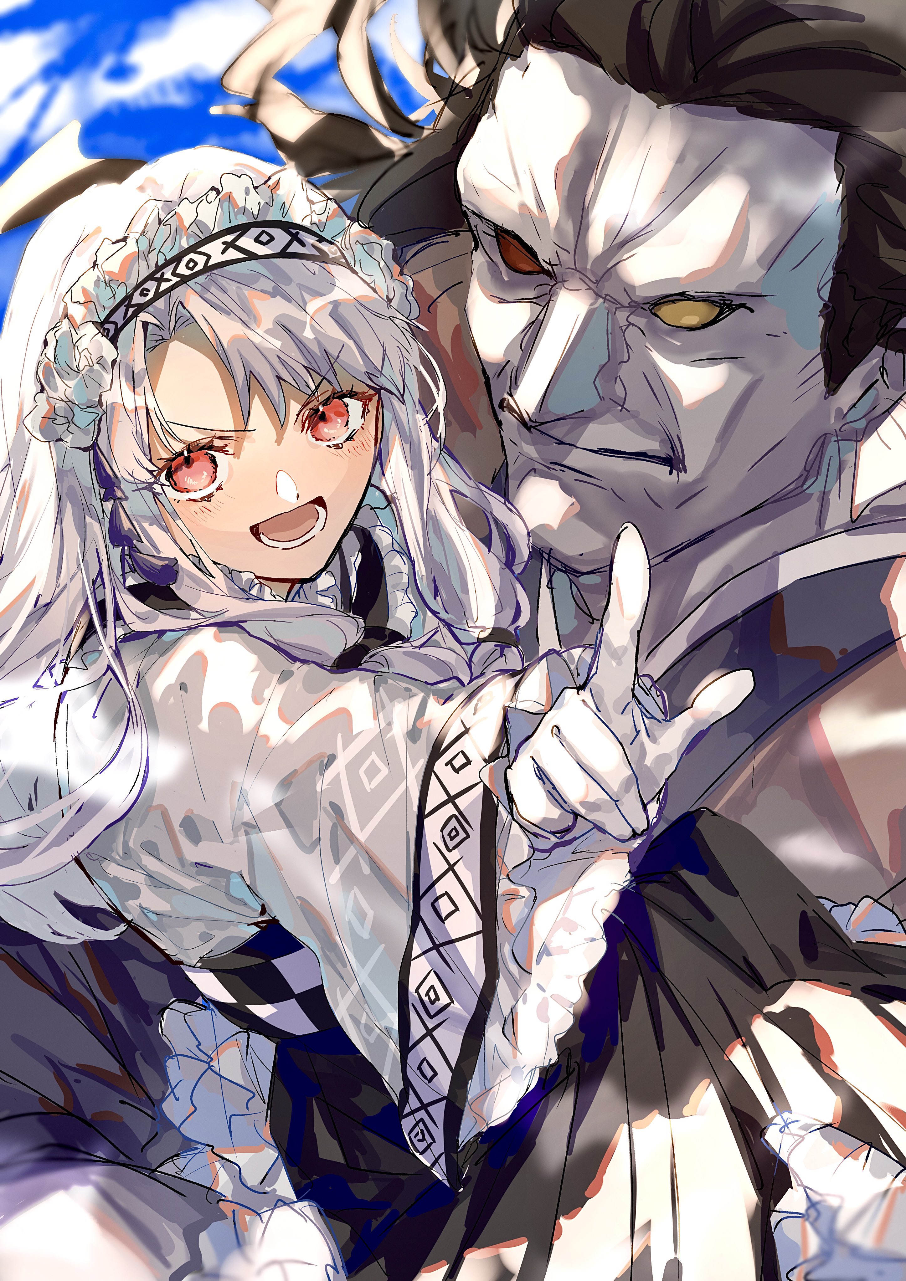 The Big ImageBoard (TBIB) - 1boy 1girl absurdres black hair blue sky ...
