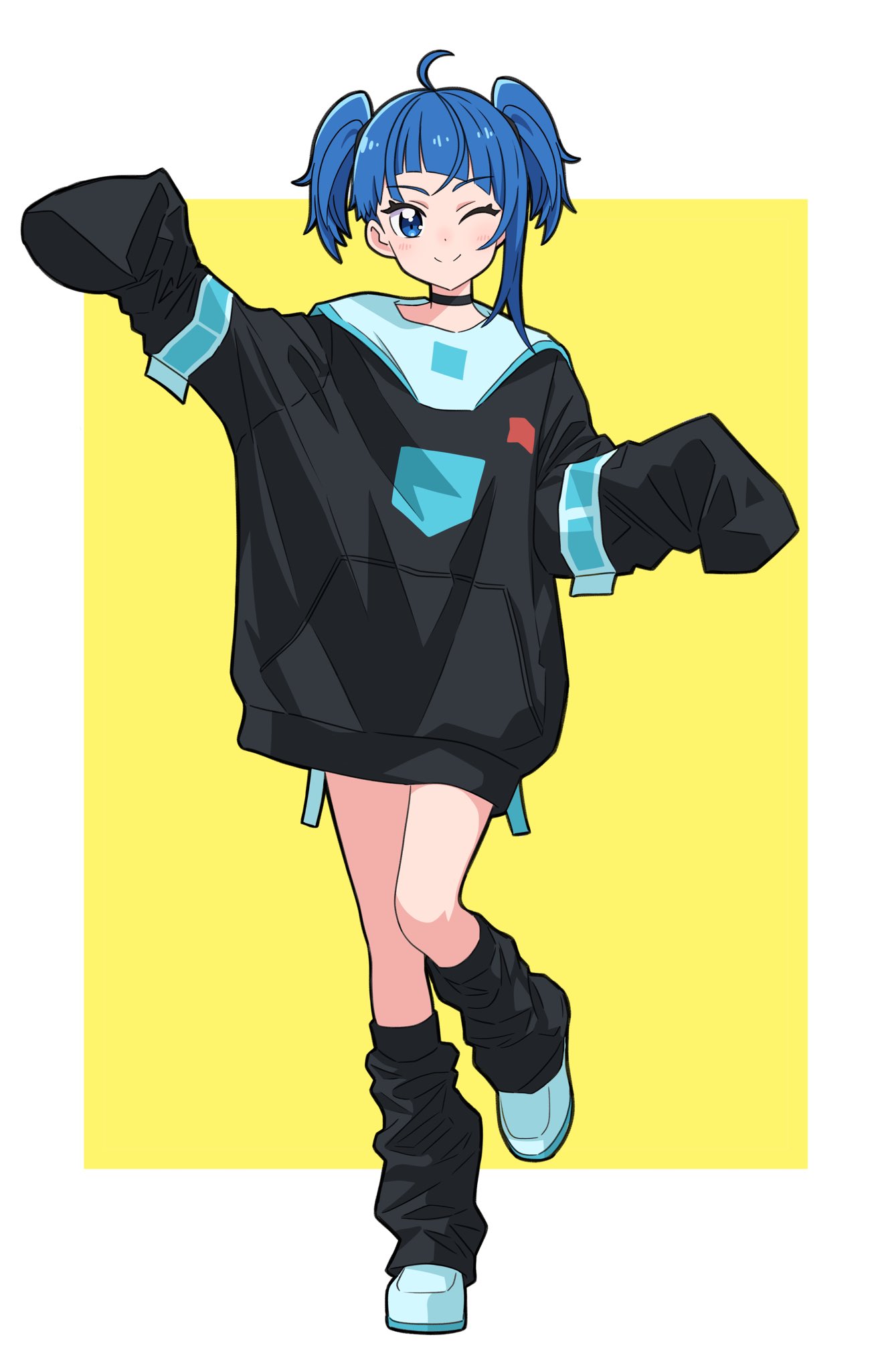 The Big ImageBoard (TBIB) - 1girl ahoge alternate hairstyle black choker black leg warmers blue ...