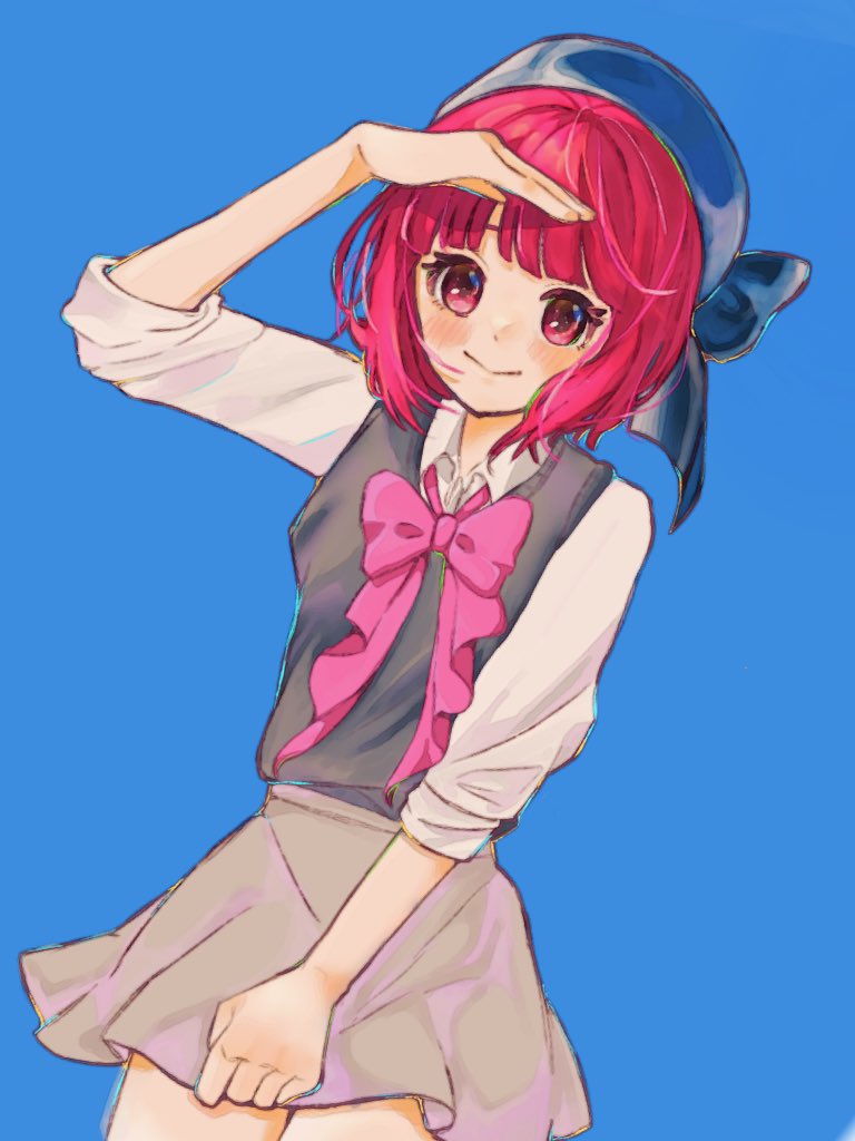 The Big ImageBoard (TBIB) - 1girl arima kana blue background blue headwear closed mouth grey ...