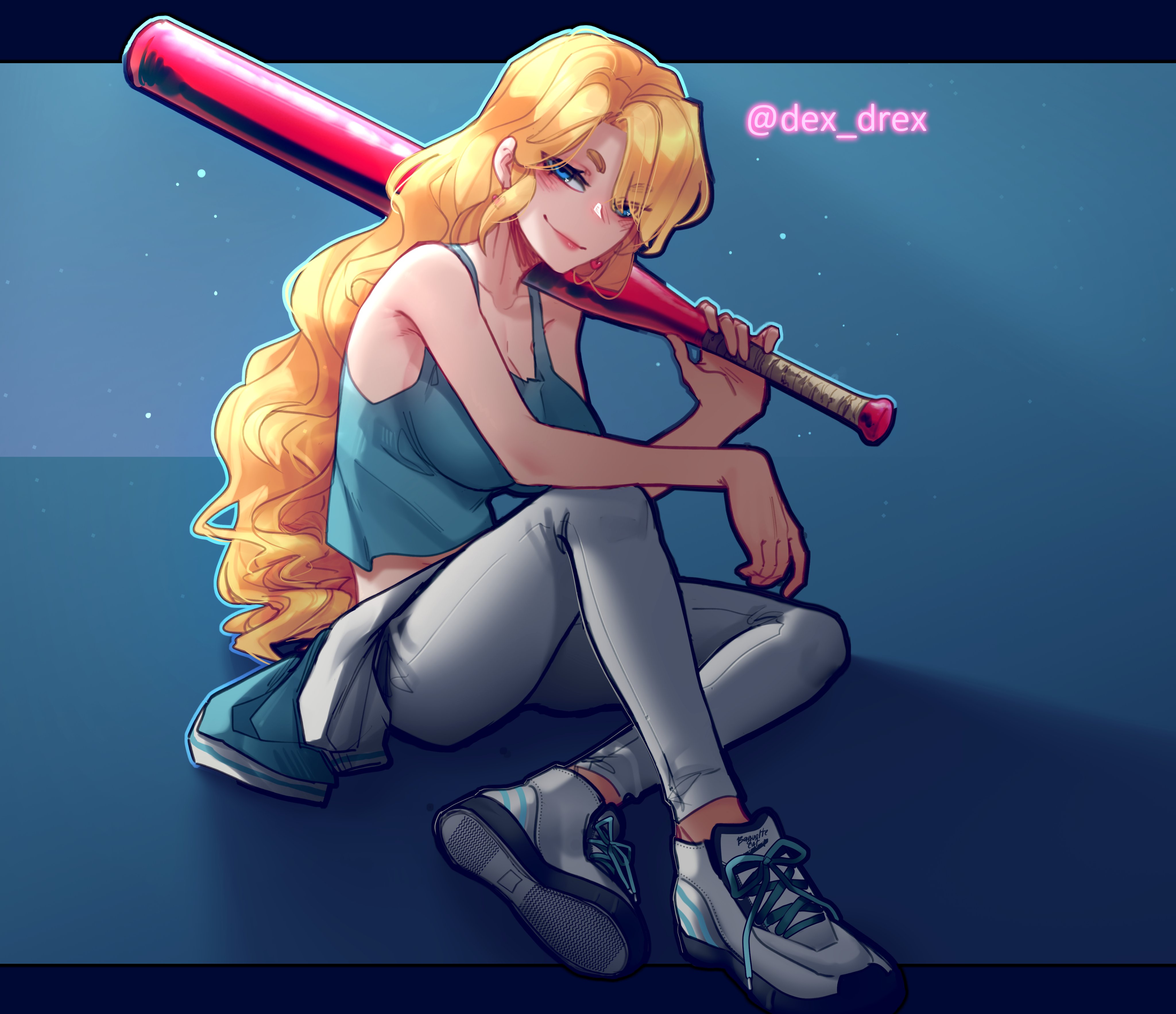 The Big ImageBoard (TBIB) - absurdres bare arms bare shoulders baseball bat blonde hair blue ...