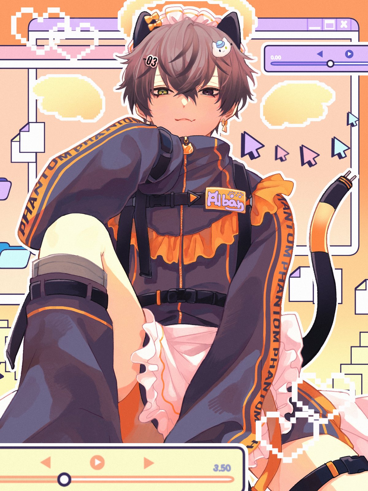 The Big ImageBoard (TBIB) - 1boy alban knox animal ears apron black coat black eyes black hoodie ...