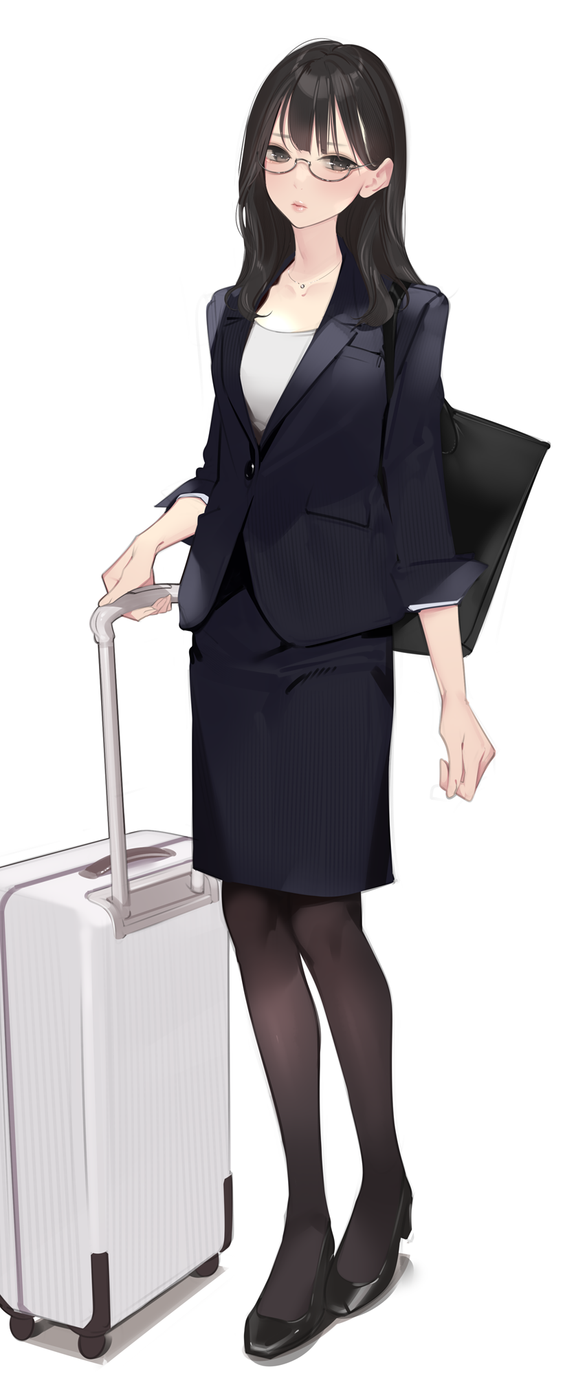 The Big ImageBoard (TBIB) - 1girl ama mitsuki bag black eyes black footwear black hair black ...