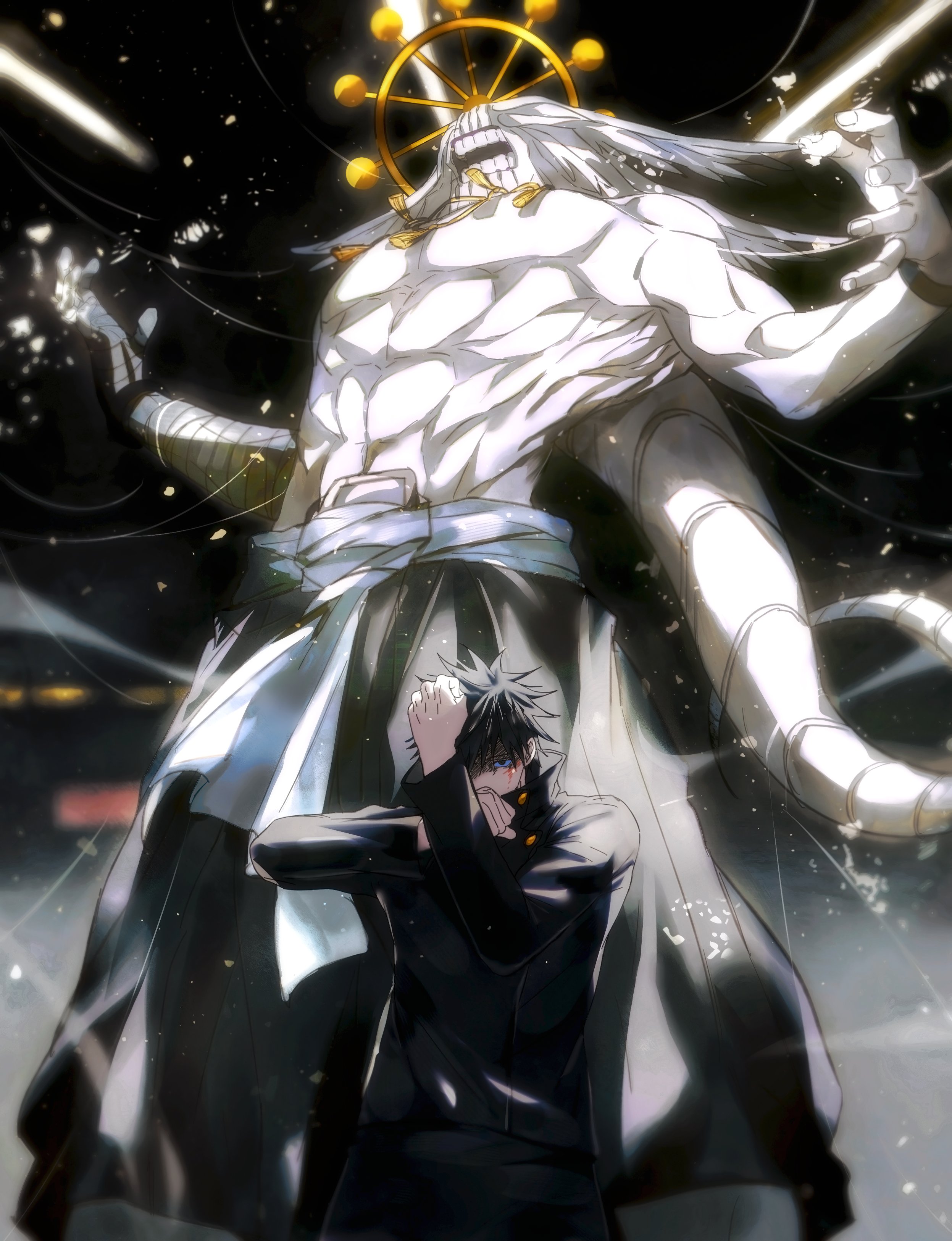 The Big ImageBoard (TBIB) - 1boy absurdres arm wrap belt black background black eyes black hair ...