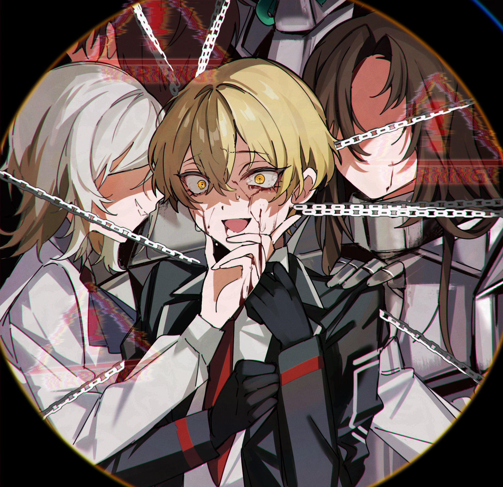 The Big ImageBoard (TBIB) - 1boy 2girls armor black gloves blonde hair ...