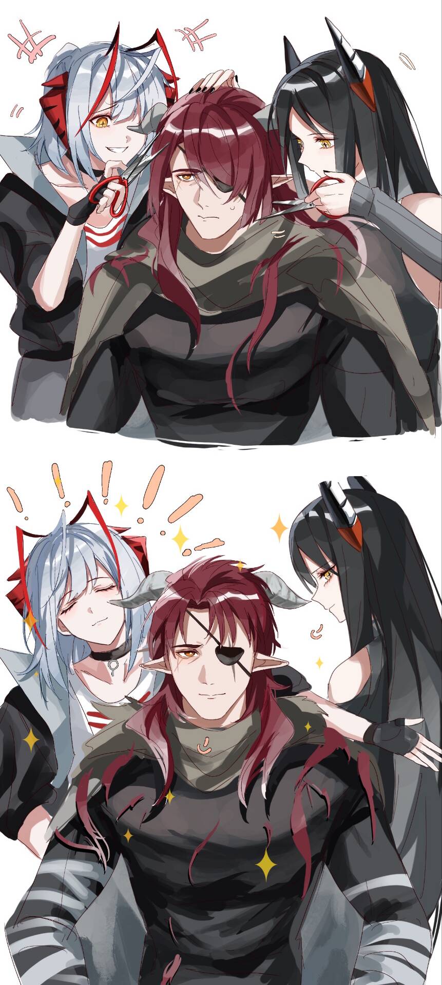 The Big ImageBoard (TBIB) - +++ 1boy 2girls arknights bare shoulders black gloves black hair ...