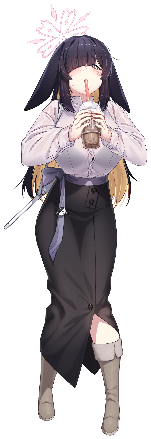 The Big Imageboard Tbib 1girl Black Hair Black Skirt Blue Archive
