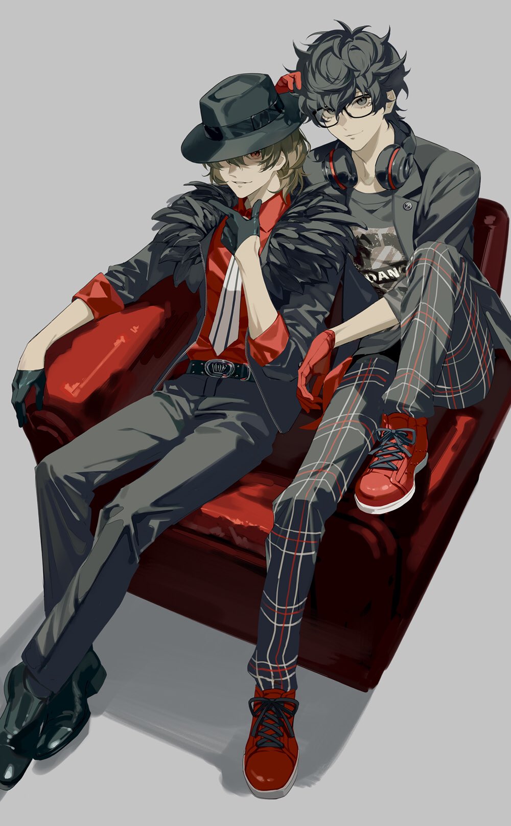 The Big ImageBoard (TBIB) - 2boys akechi gorou amamiya ren black-framed eyewear black eyes black ...