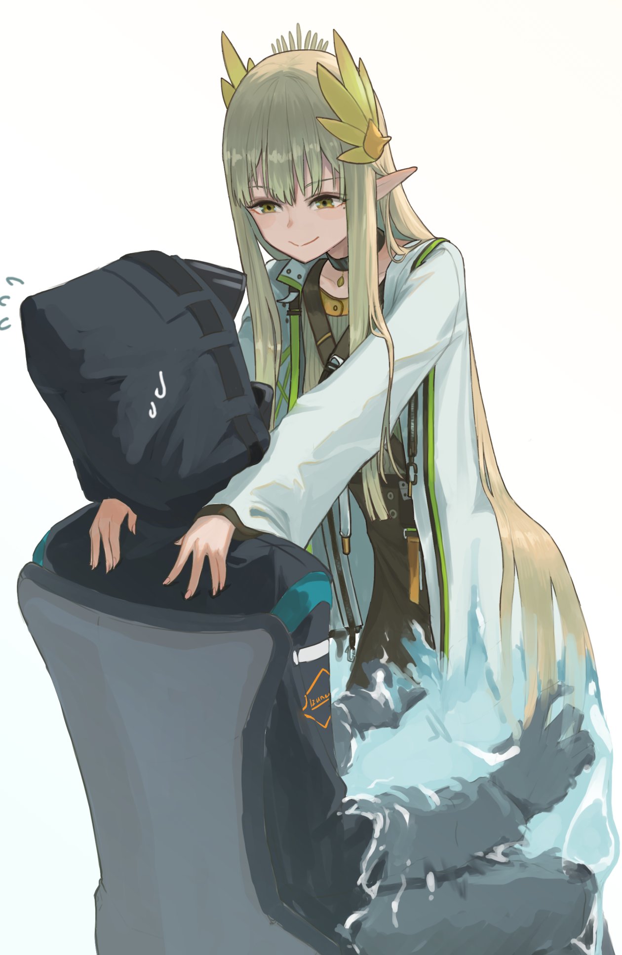 The Big ImageBoard (TBIB) - 1girl 1other arknights black gloves blonde hair chair closed mouth ...