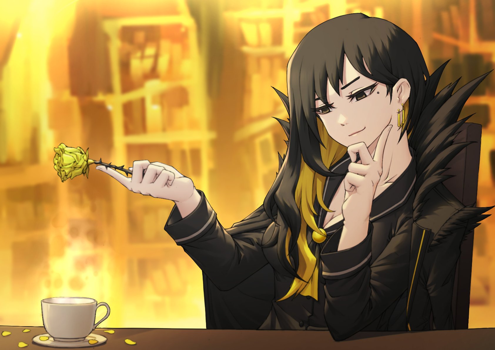 The Big ImageBoard (TBIB) - 1girl binah (project moon) black cape black dress black eyes black ...