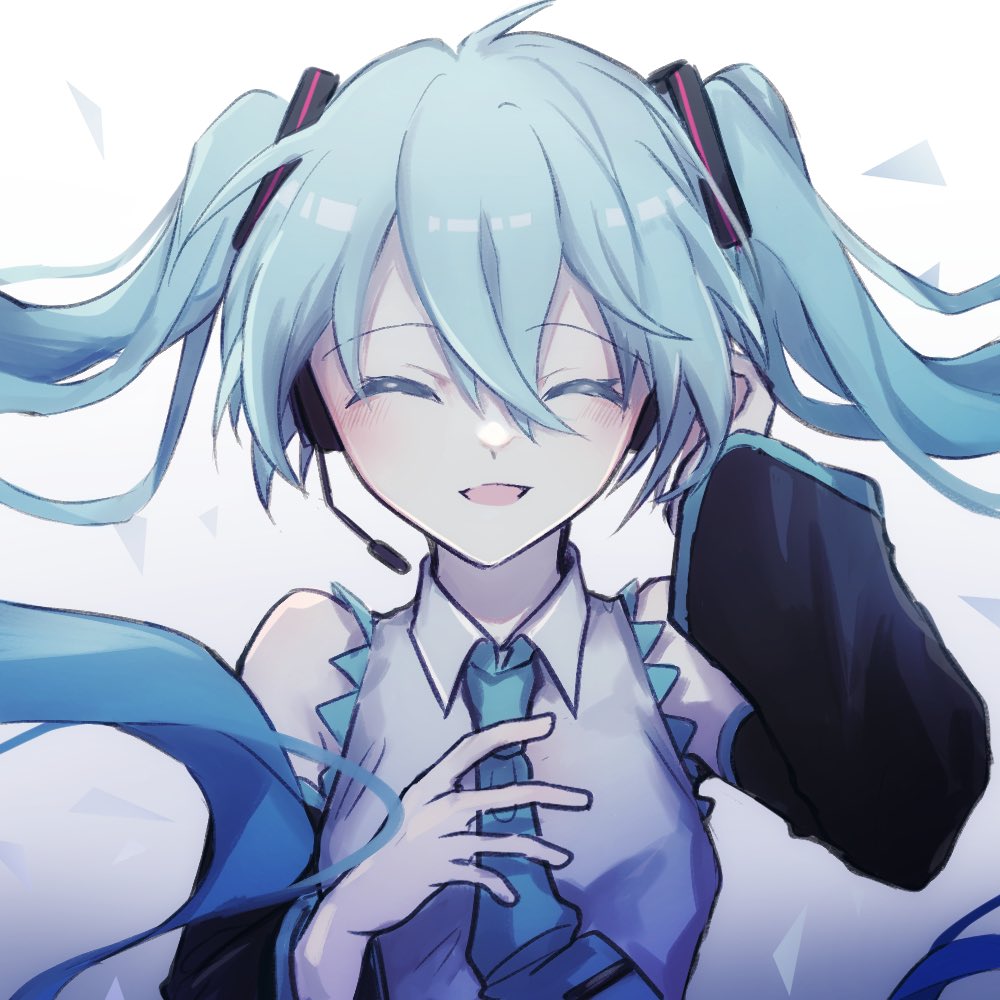 The Big Imageboard Tbib 1girl Aqua Hair Aqua Necktie Bare Shoulders