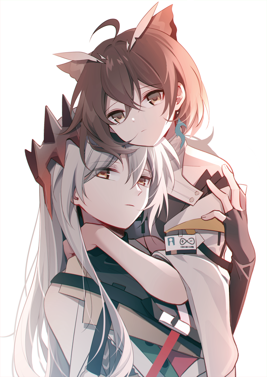 The Big ImageBoard (TBIB) - 2girls ahoge arknights bare shoulders brown eyes brown gloves brown ...