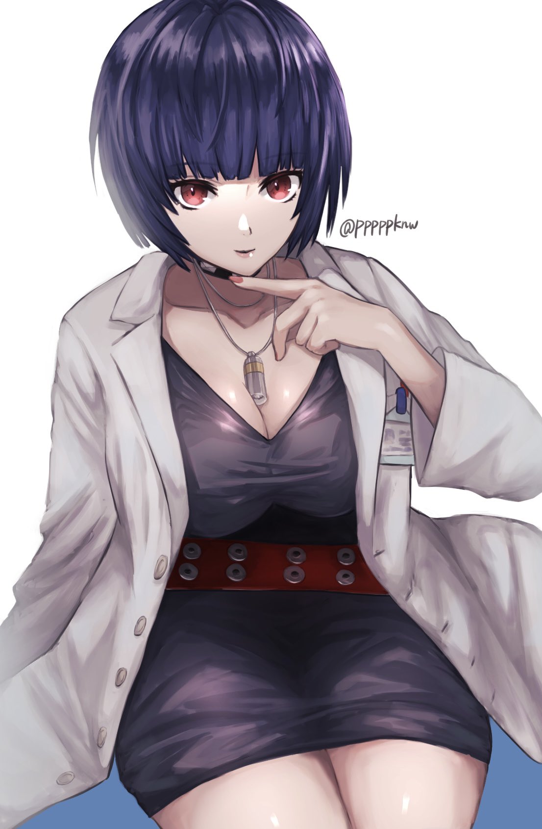 The Big ImageBoard (TBIB) - 1girl artist name belt black dress black hair breasts cleavage coat ...