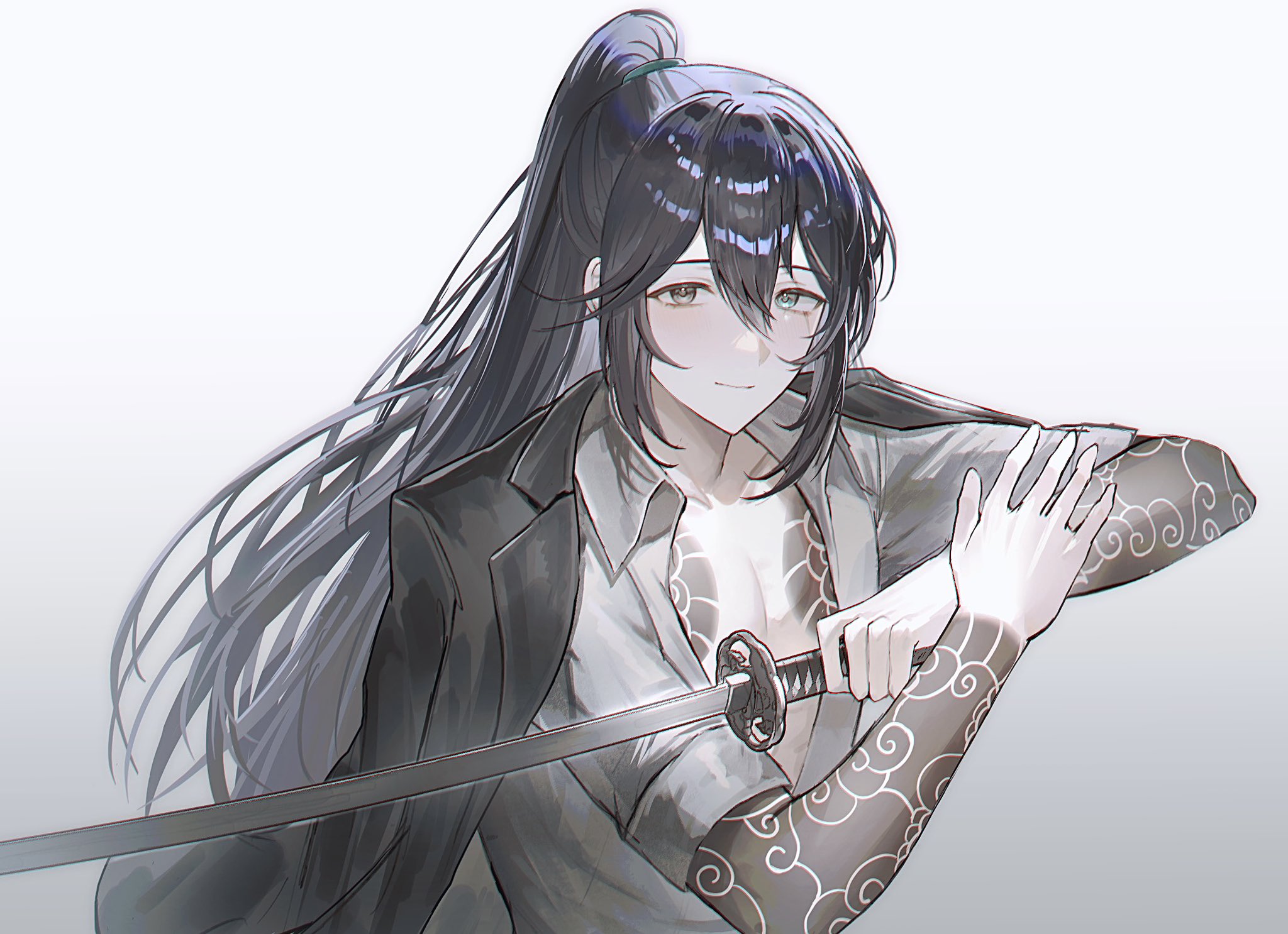 The Big ImageBoard (TBIB) - 1boy aqua eyes arm tattoo black eyes black hair black jacket bonno ...