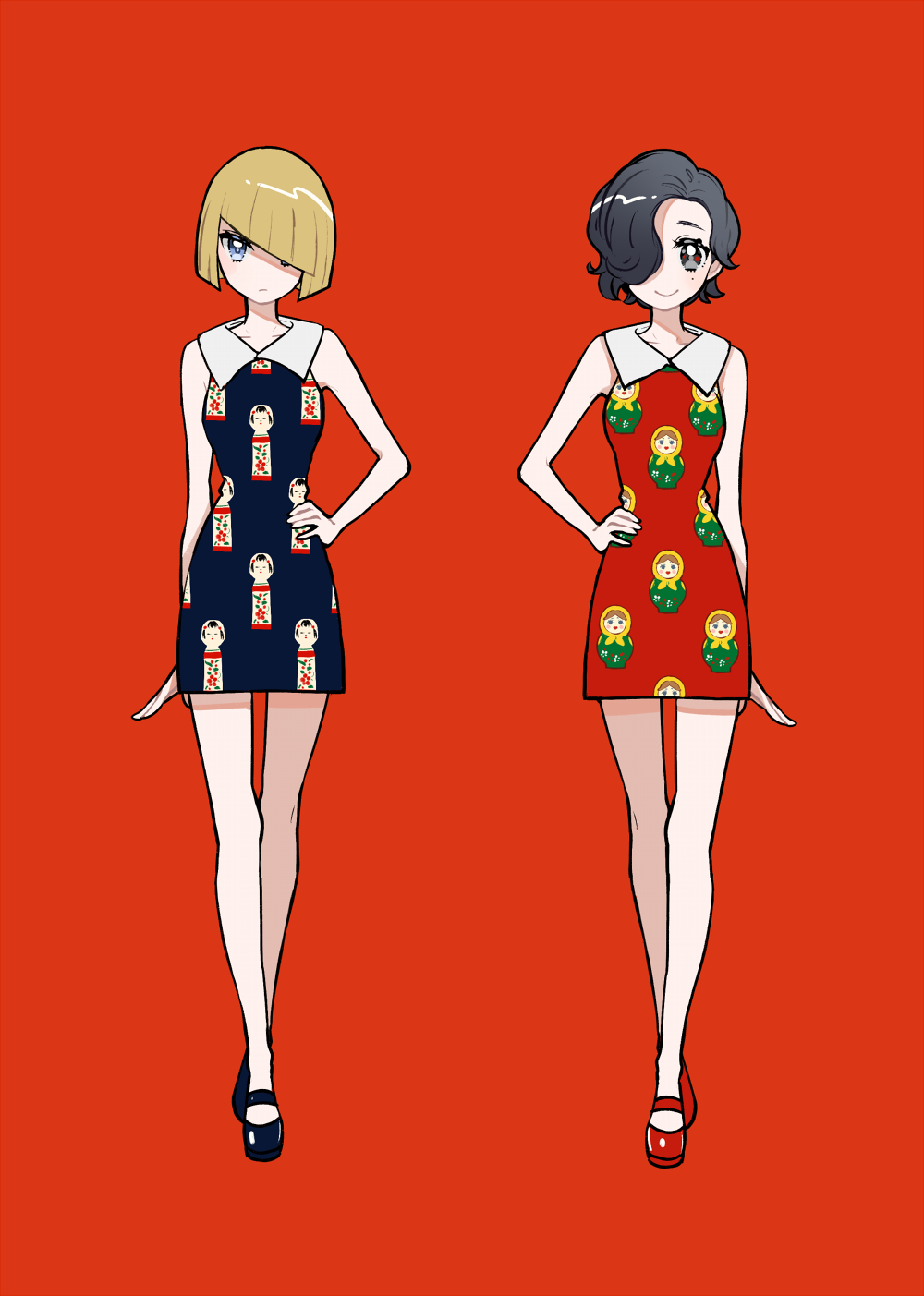 The Big ImageBoard (TBIB) - 2girls bangs black eyes black footwear black hair blonde hair blue ...