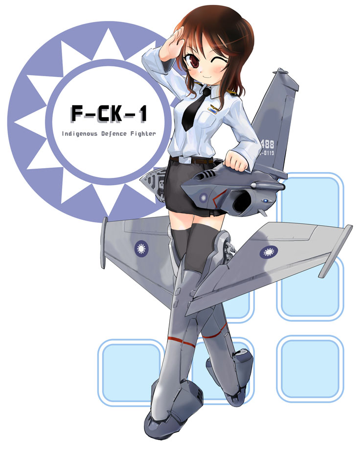 The Big ImageBoard (TBIB) - 1girl aircraft airplane black thighhighs brown hair f-ck-1 jet mecha ...