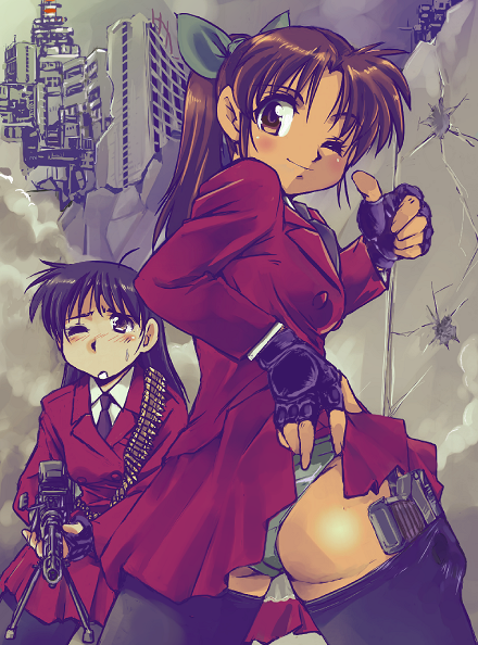 The Big Imageboard Tbib 2girls Ass Blush Bow Brown Eyes Brown Hair