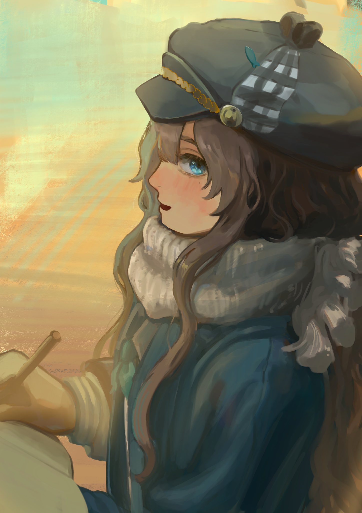 The Big ImageBoard (TBIB) - 1girl blue coat blue eyes blue neckerchief brown hair cabbie hat ...
