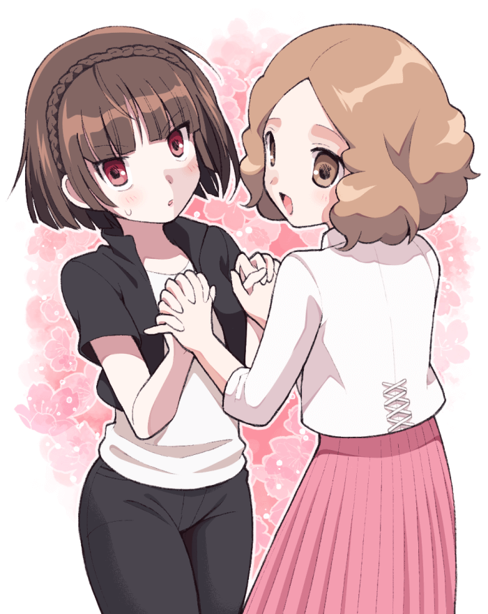 The Big ImageBoard (TBIB) - 2girls black pants blush braid brown eyes brown hair commentary ...