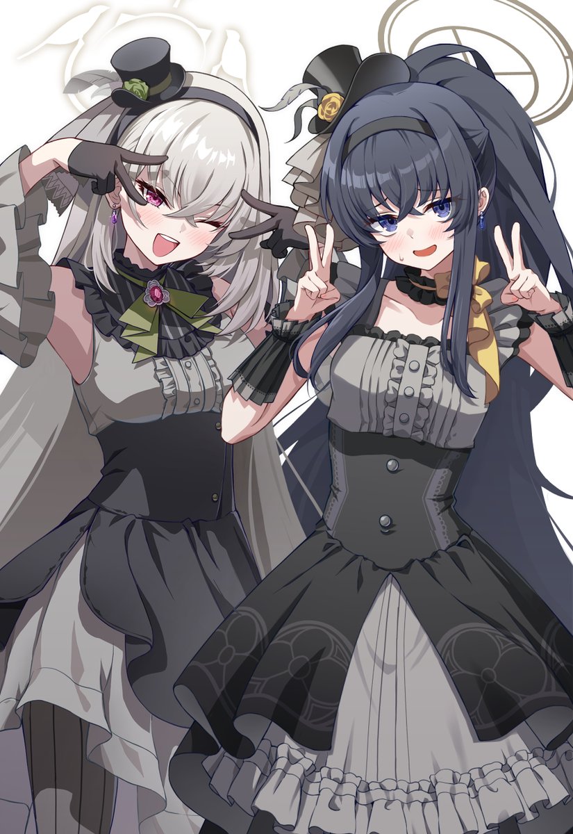 The Big ImageBoard (TBIB) - 2girls black dress black gloves black hairband black hat black ...