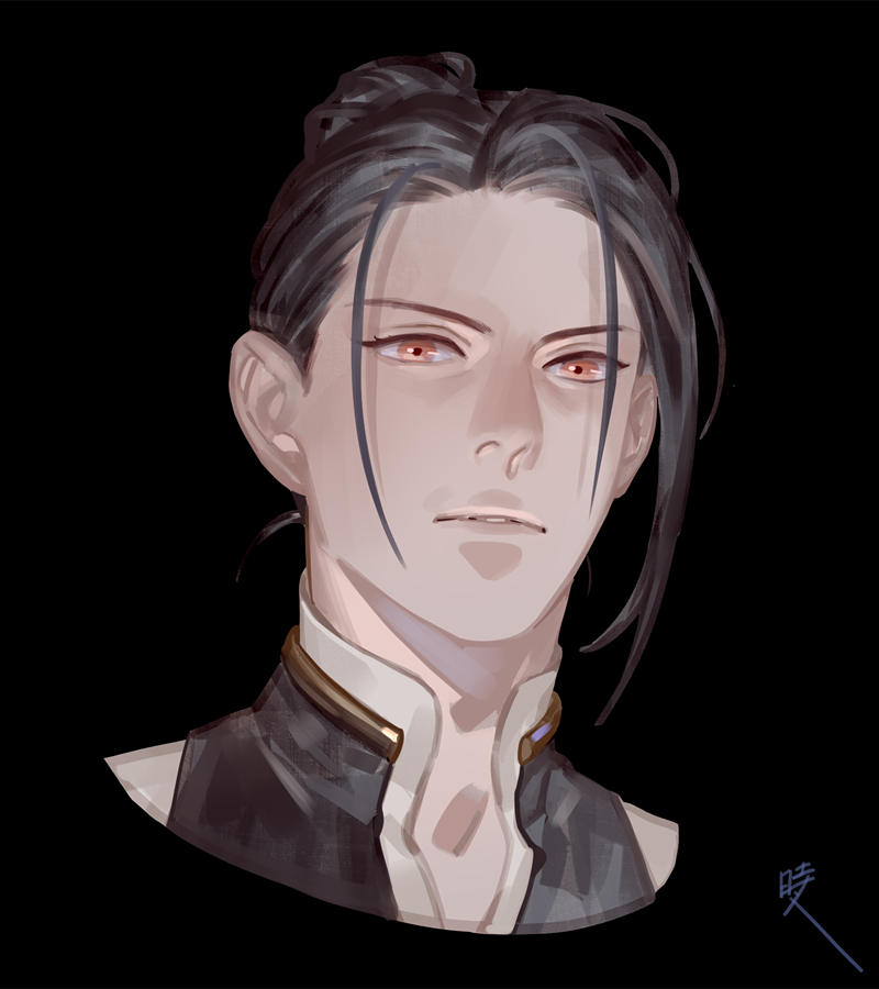 The Big ImageBoard (TBIB) - 1boy black background black hair black vest closed mouth collared ...