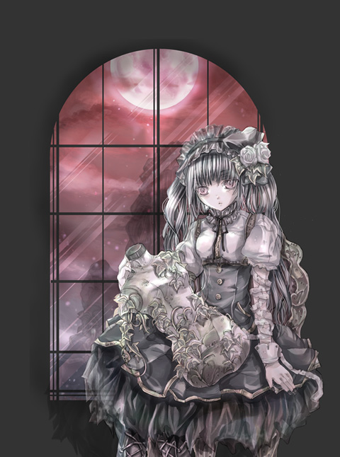 The Big ImageBoard (TBIB) - 1girl bandages dress flower full moon goth fashion gothic lolita ...