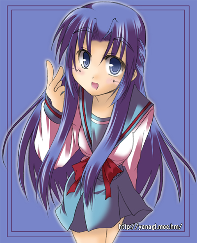 The Big ImageBoard (TBIB) - 1girl :d asakura ryouko blue eyes blue hair ...